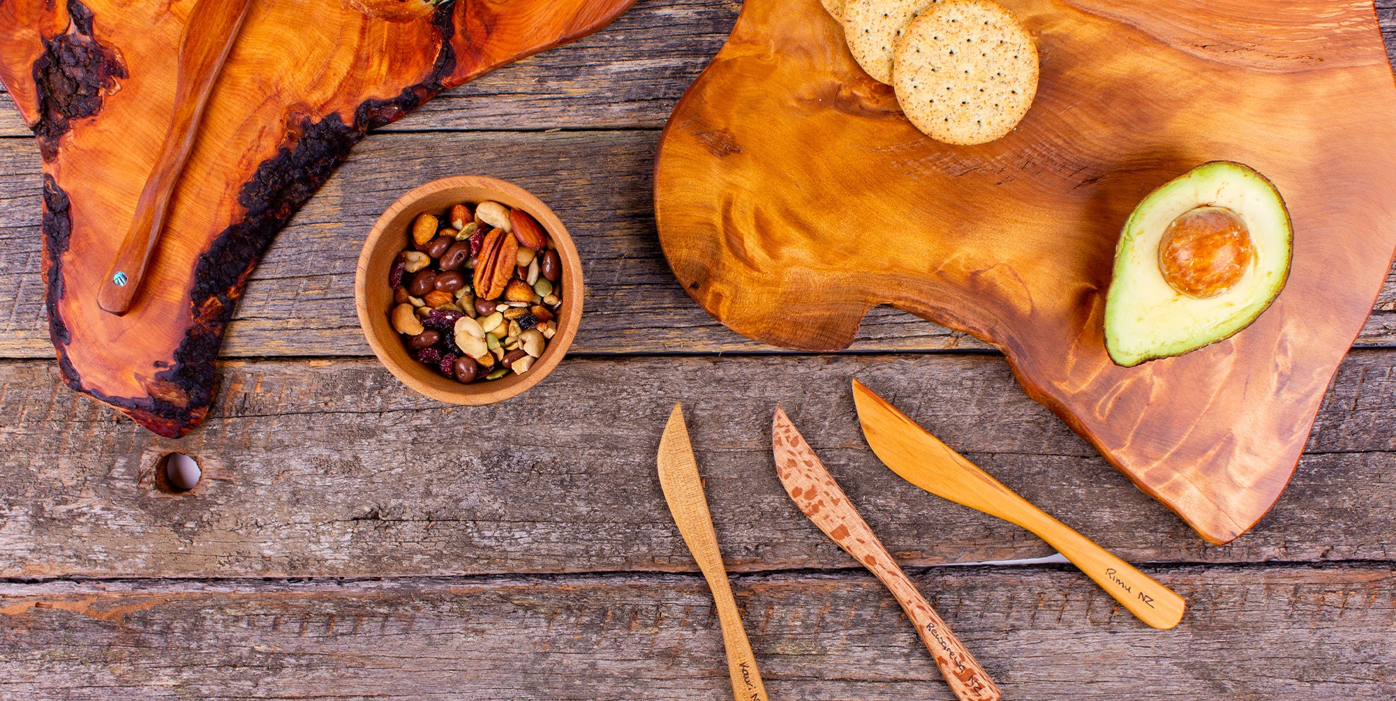 Rustic Natural Edge Board and Knife Sets | Woodzone NZ Made Woodware ...